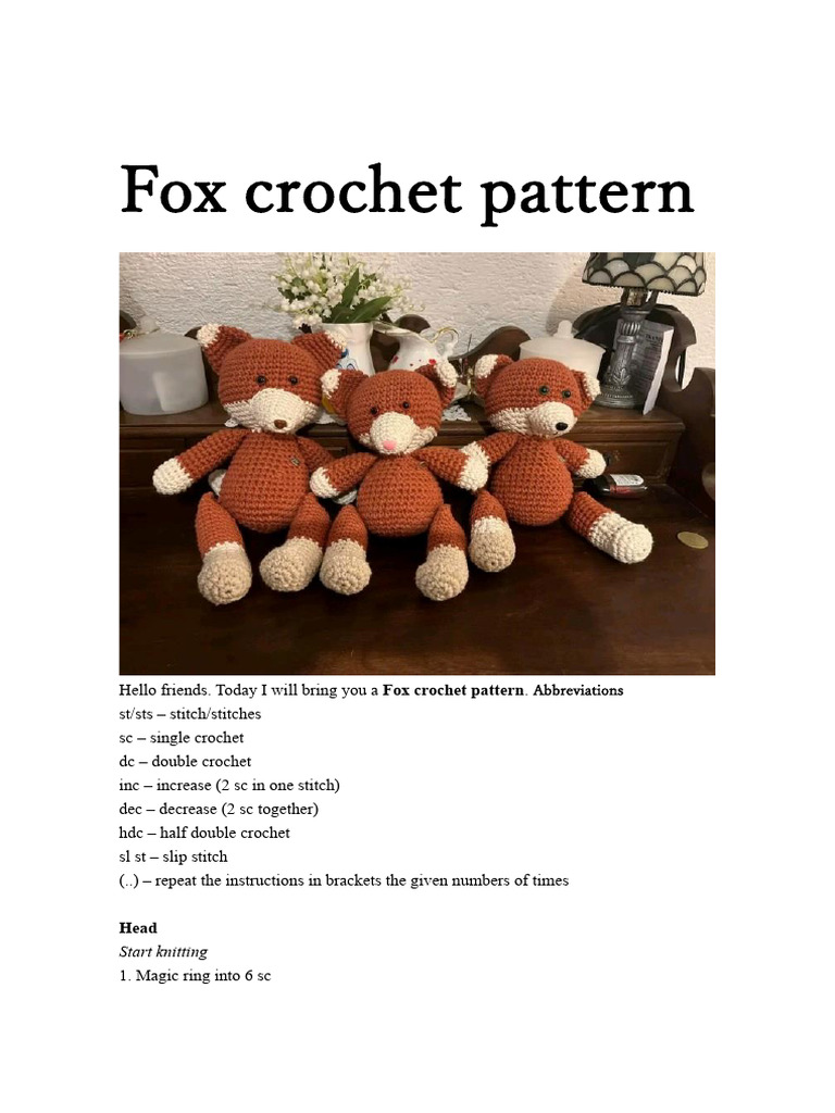 Fox Crochet Pattern | PDF | Crochet | Textile Arts