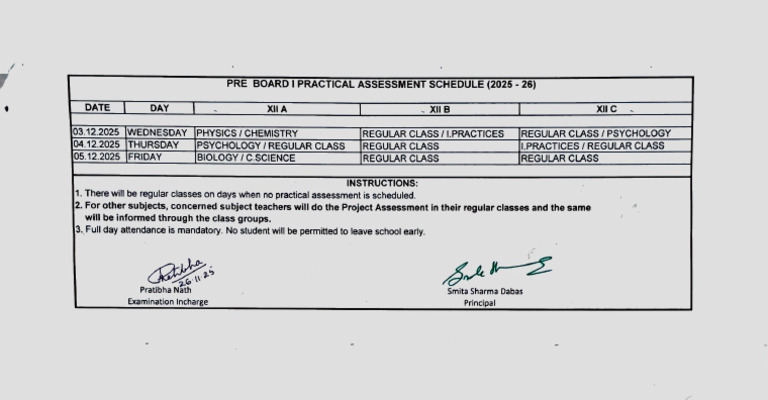 Pre Board I Practical Assessment Schedule (2025-26) | PDF