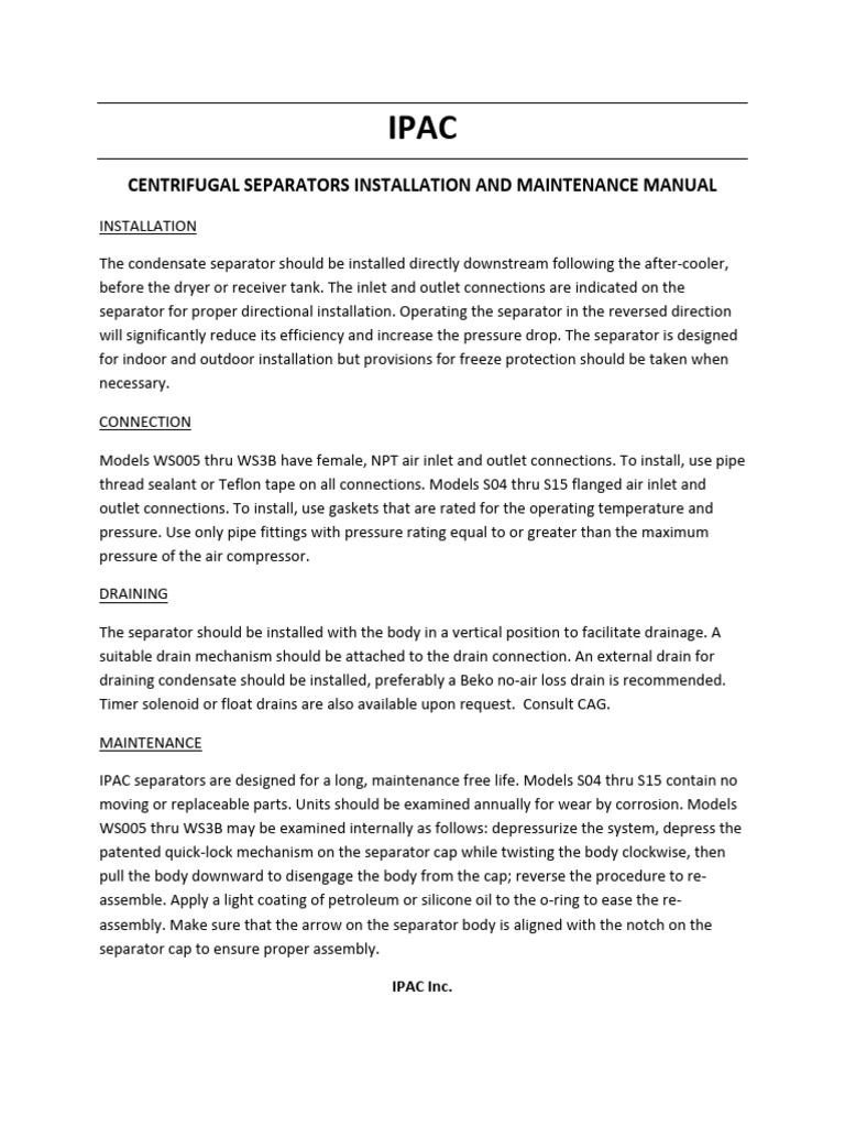 IPAC Centrifugal Separator Guide | PDF