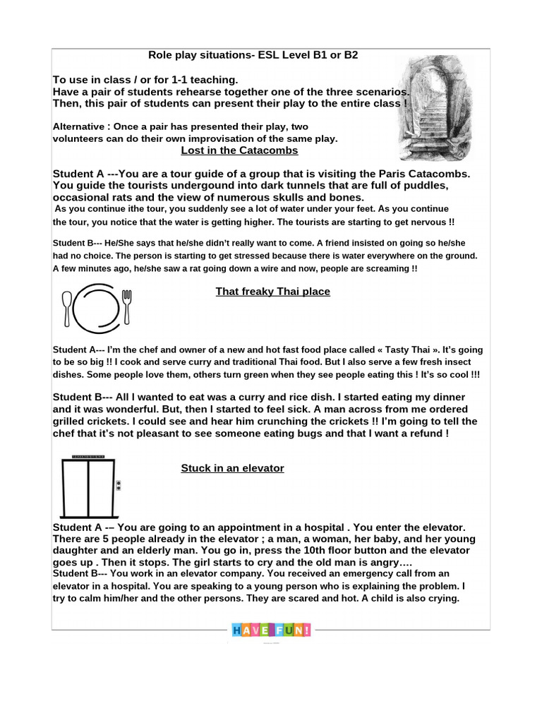 ESL Role Play Scenarios for B1/B2 | PDF