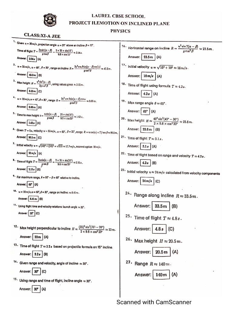 Projectile Motion On Inclined Plane Answer Key | PDF
