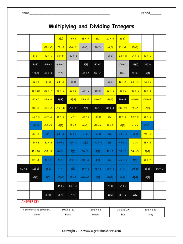 Multiplying and Dividing Integers Coloring Activity | PDF