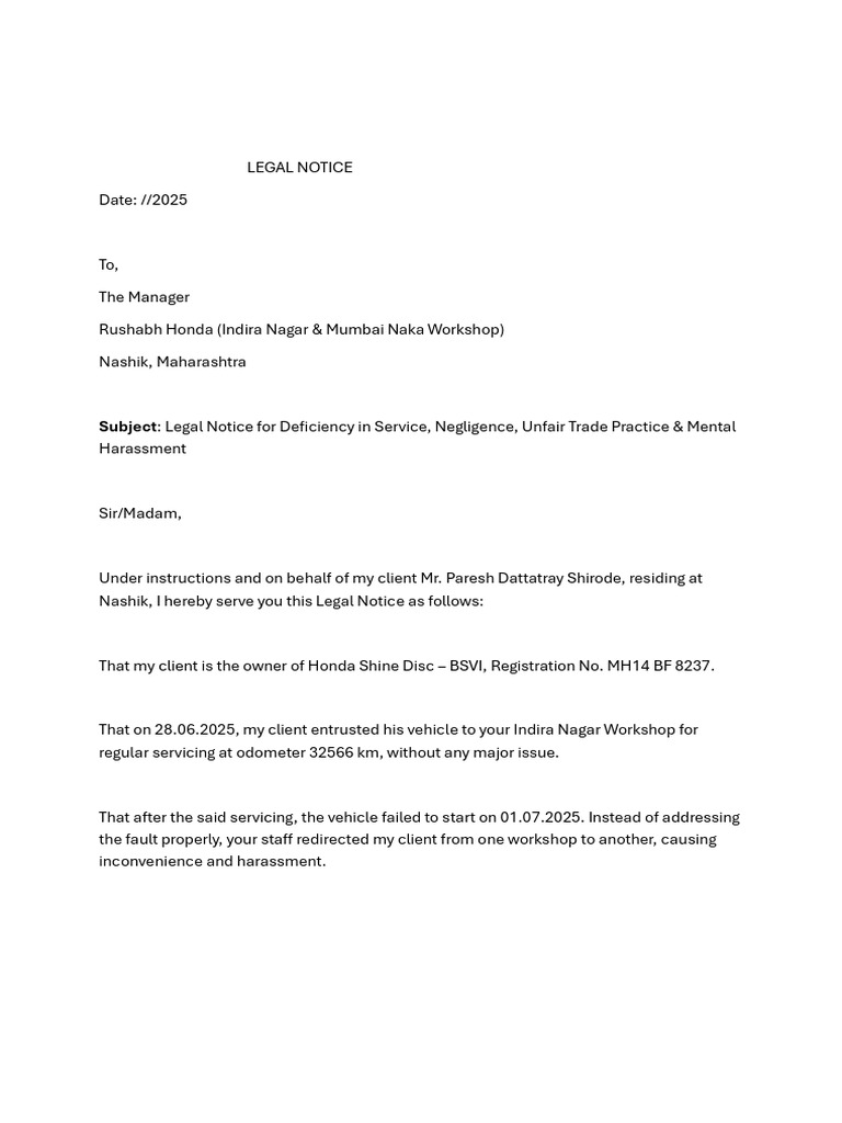 Legal Notice Showroom | PDF | Common Law | Justice