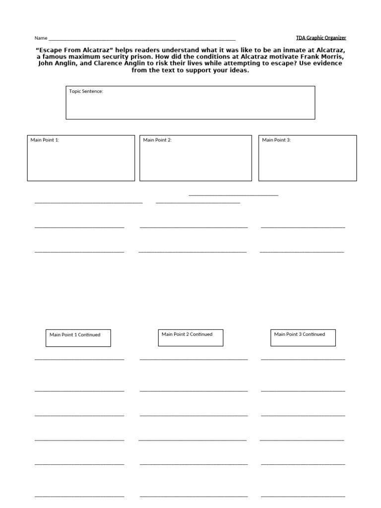 TDA Brainstorming Graphic Organizer - Alcatraz | PDF