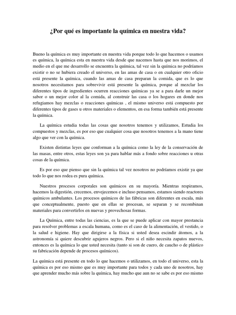Por Qué Es Importante La Química en Nuestra Vida | PDF | Universidad de ...