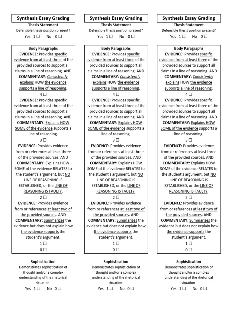 AP Essay Checkbox Grading Rubric - PDF | PDF | Essays | Argument