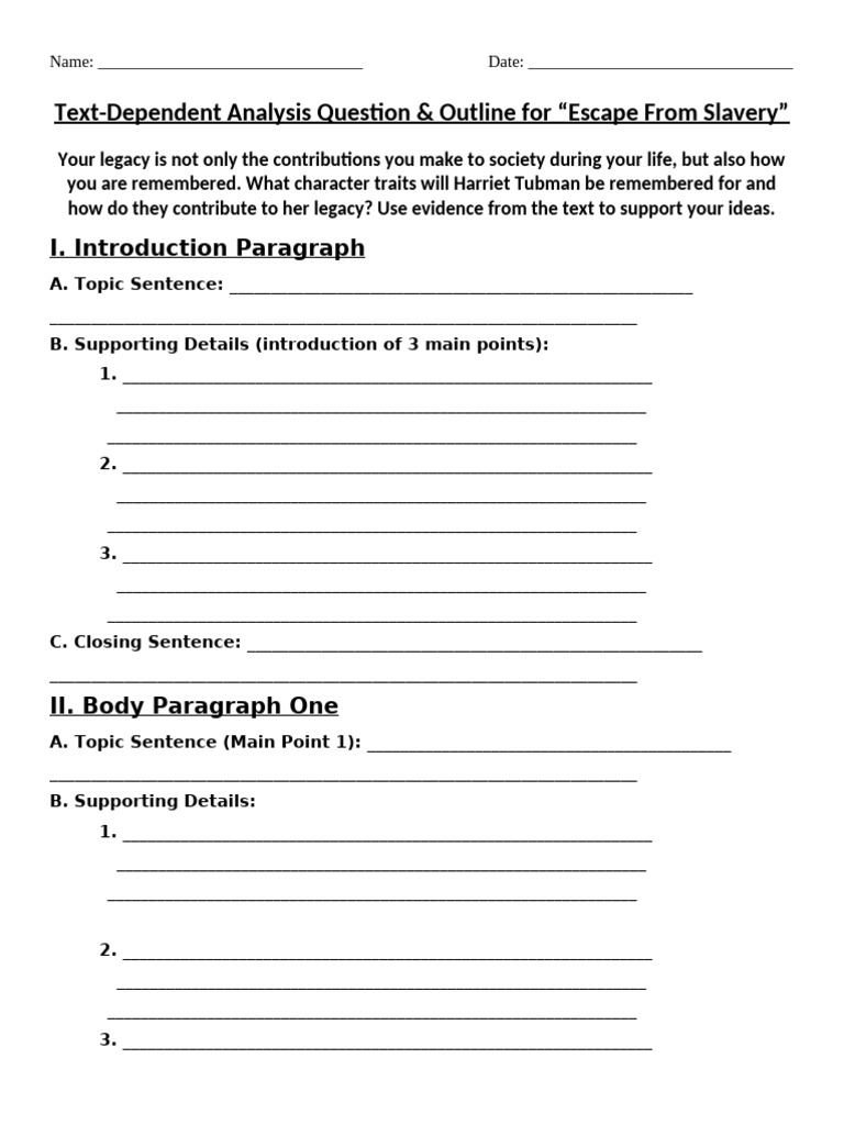 TDA Outline - Escape From Slavery | PDF