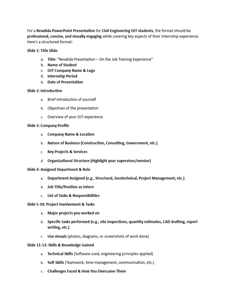 Civil Engineering OJT Presentation Guide | PDF