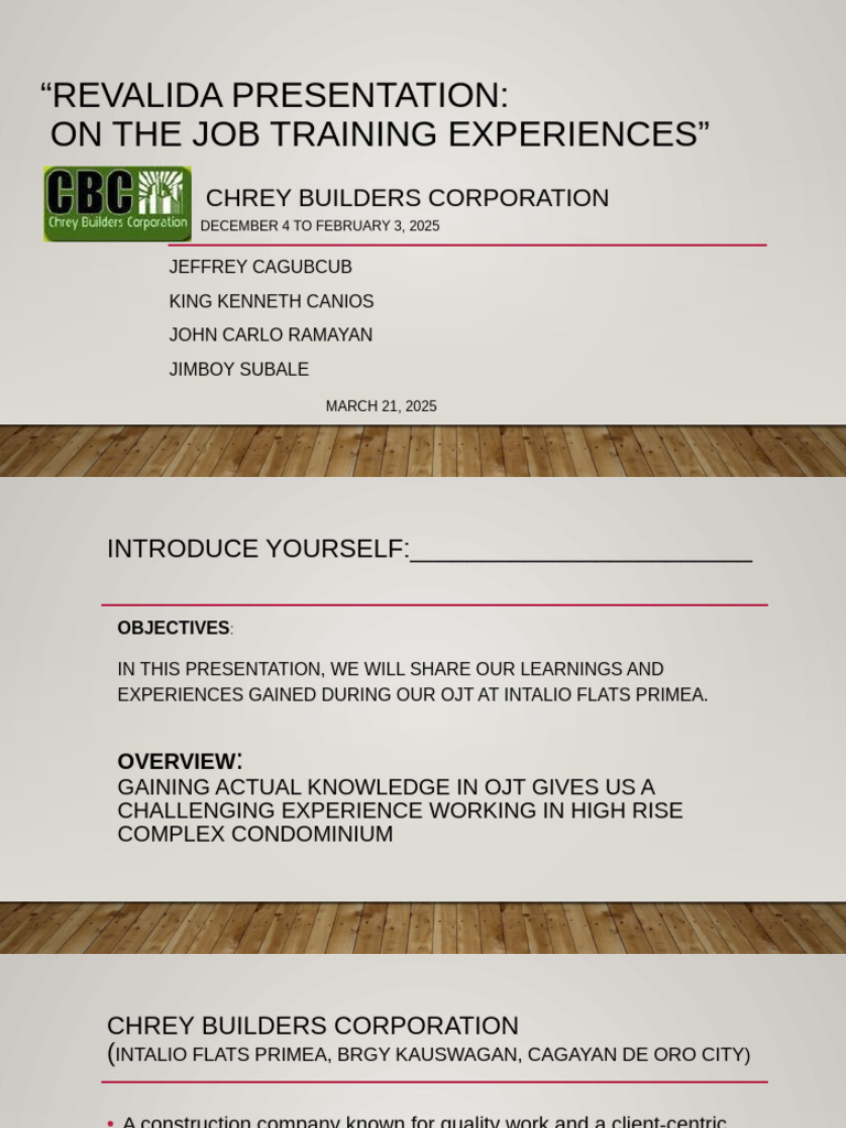 OJT Insights at Chrey Builders Corp | PDF