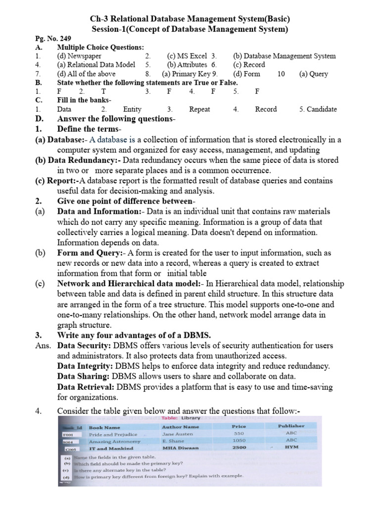CH 3 DBMS (Question Answers) 1 | PDF | Databases | Relational Model