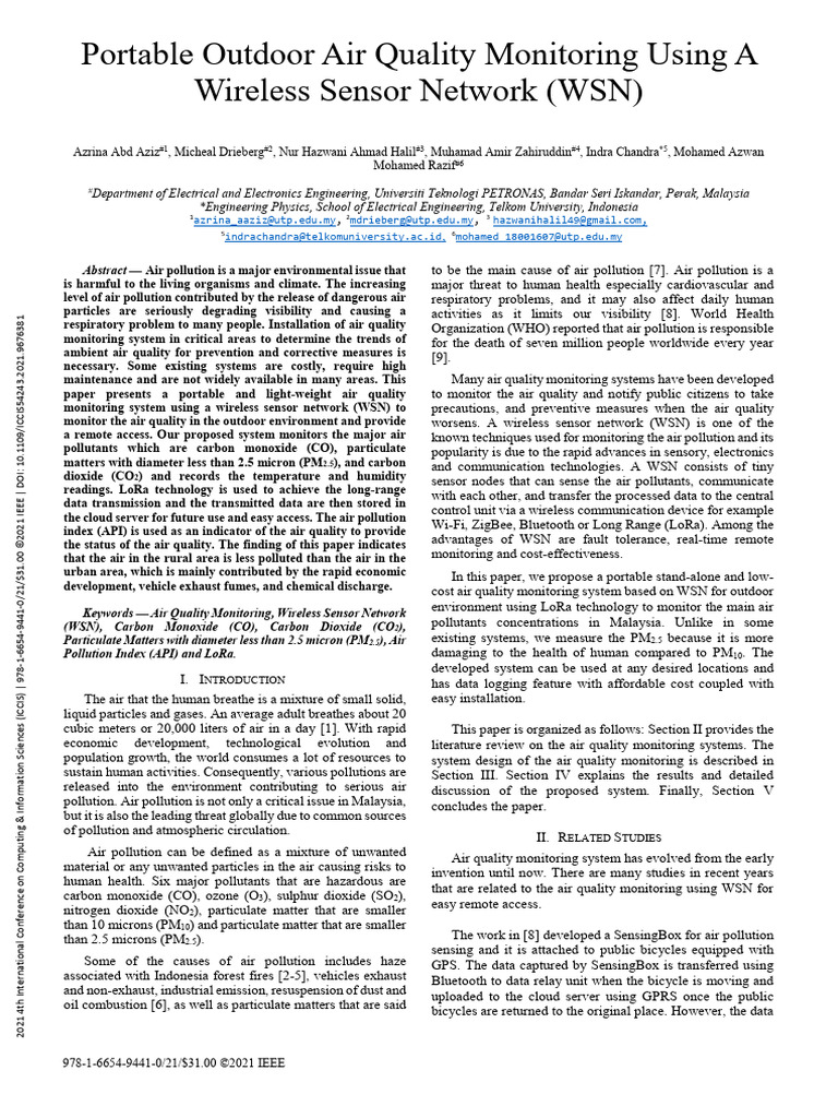 Portable Outdoor Air Quality Monitoring Using A Wireless Sensor Network ...