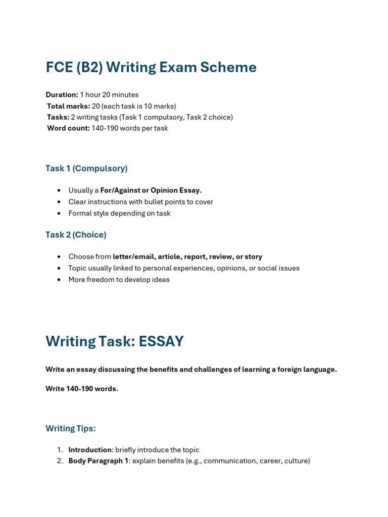 FCE B2 Writing Exam Overview and Tips | PDF | Foreign Language ...