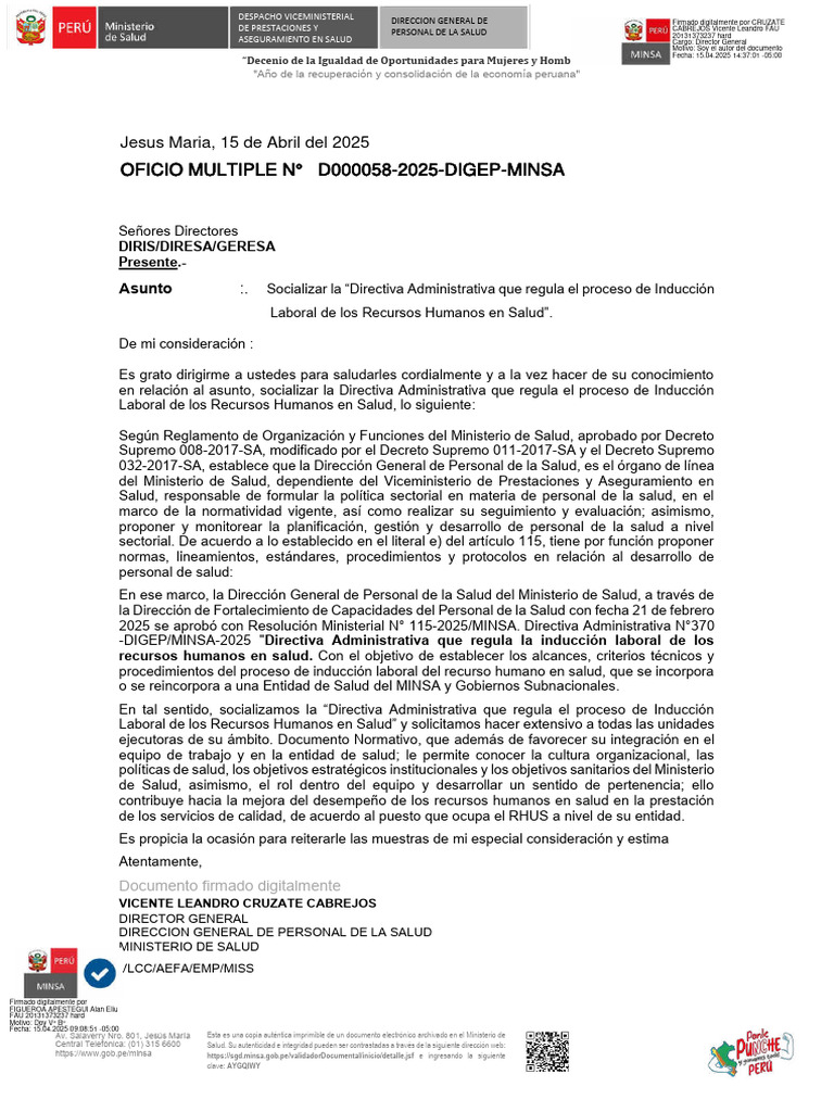 Oficio Multiple N D000058-2025-Digep-Minsa | PDF | Gestión de recursos humanos