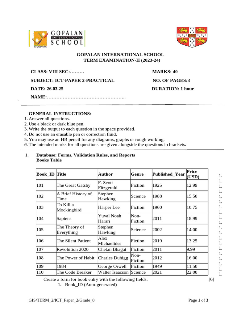 Class VIII ICT Practical Exam Guide | PDF