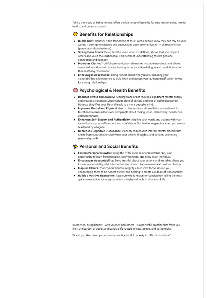 Benefits of Telling Truth | PDF
