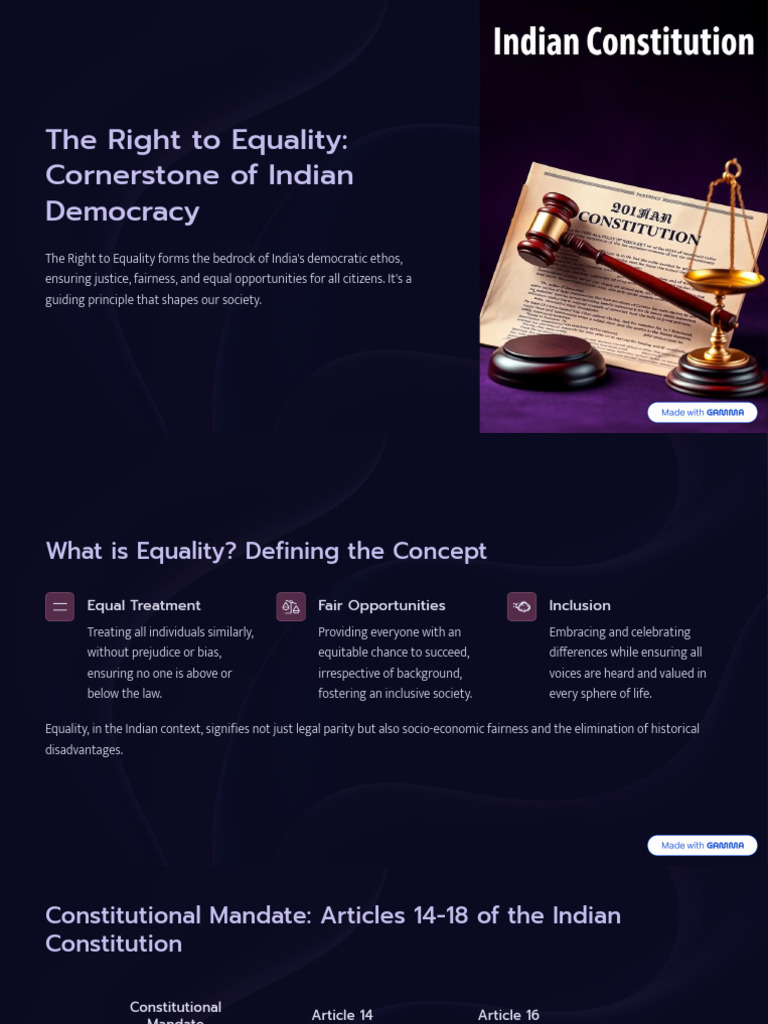 The Right To Equality Cornerstone of Indian Democracy | PDF | Social ...