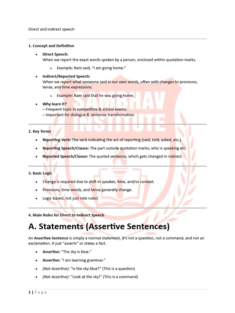 Direct and Indirect Speech Rules Guide | PDF | Question | Syntax