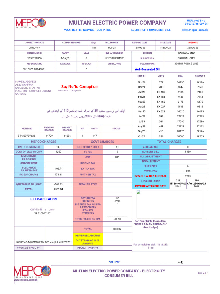 Mepco Online Bill (6) | PDF | Taxes | Fee