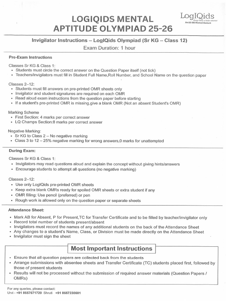 LogIQids Olympiad Instructions | PDF