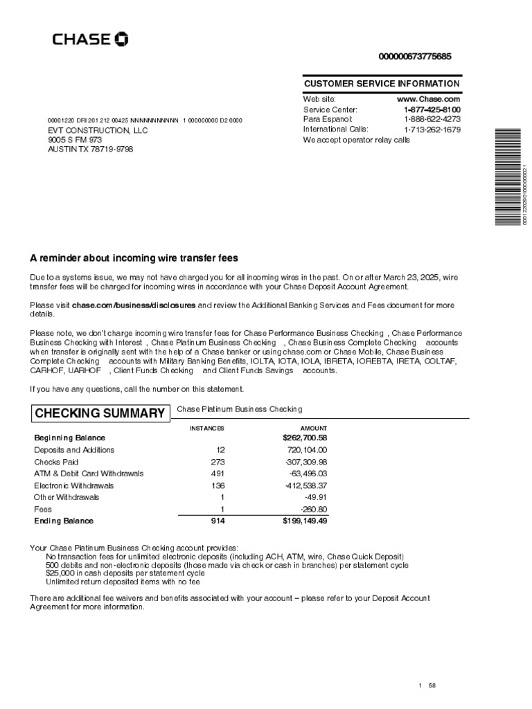Incoming Wire Transfer Fee Update | PDF | Banks | Chase Bank