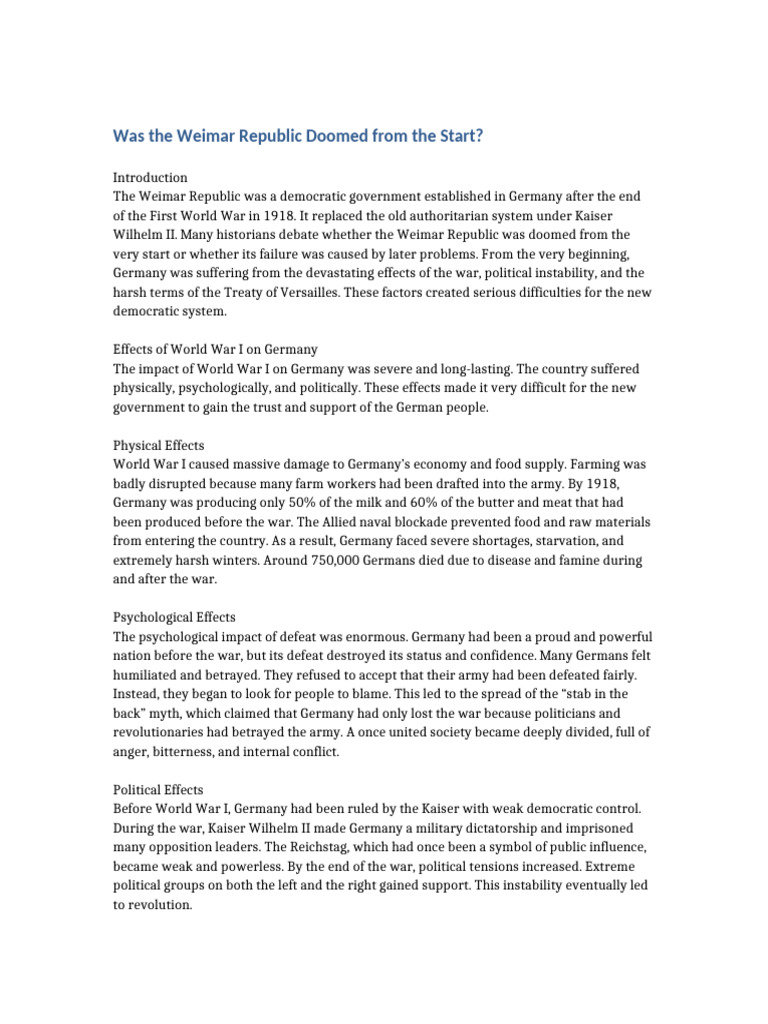 Weimar Republic 10 Pages | PDF | Weimar Republic | Treaty Of Versailles