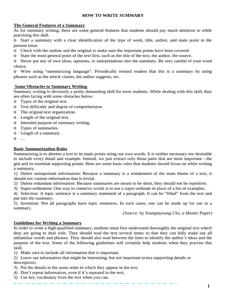 How To Write A Good Summary | PDF | Learning | Teachers