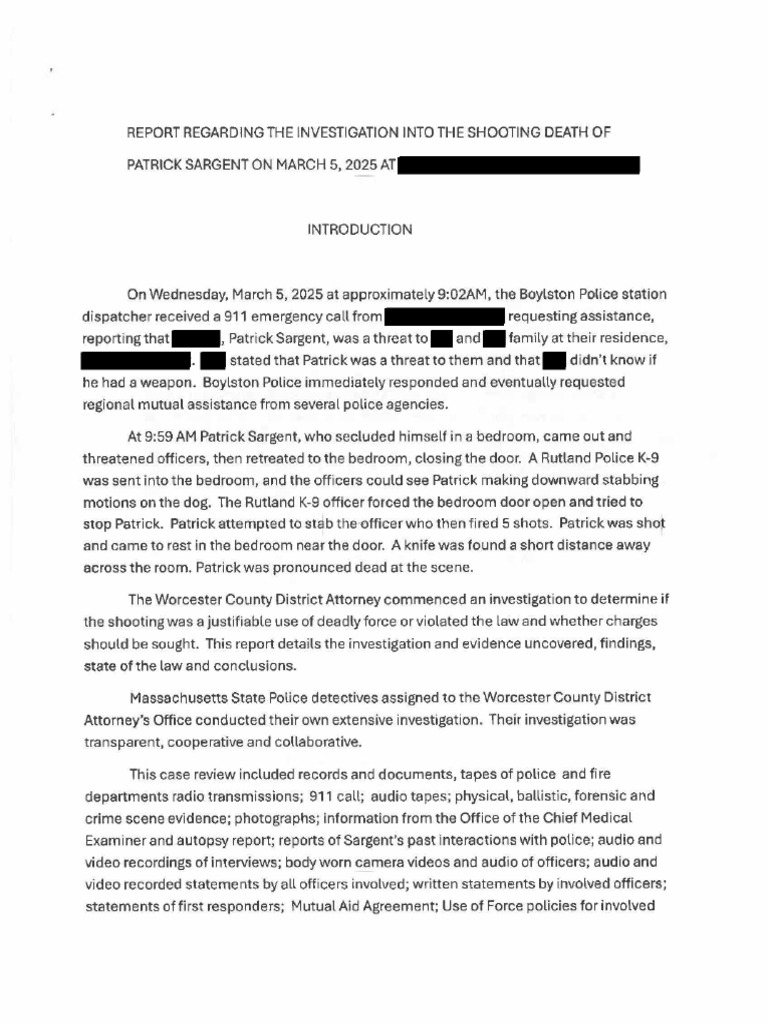 Report: Investigation Into Shooting Death of Patrick Sargent | PDF