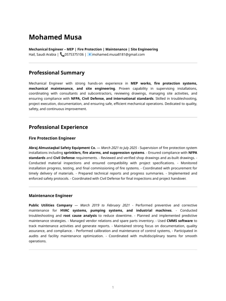 Mohamed Musa Cv | PDF | Specification (Technical Standard) | Regulatory ...