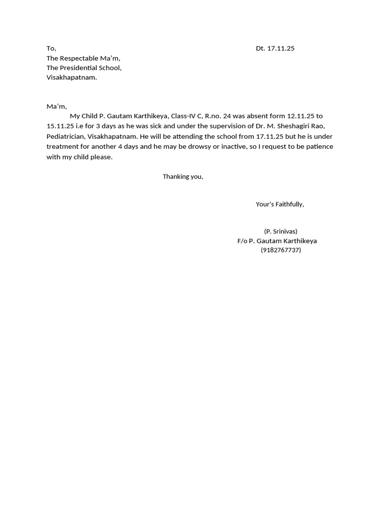 Leave Letter Sonu | PDF