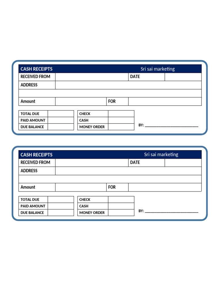 Cash Receipts Template for Transactions | PDF