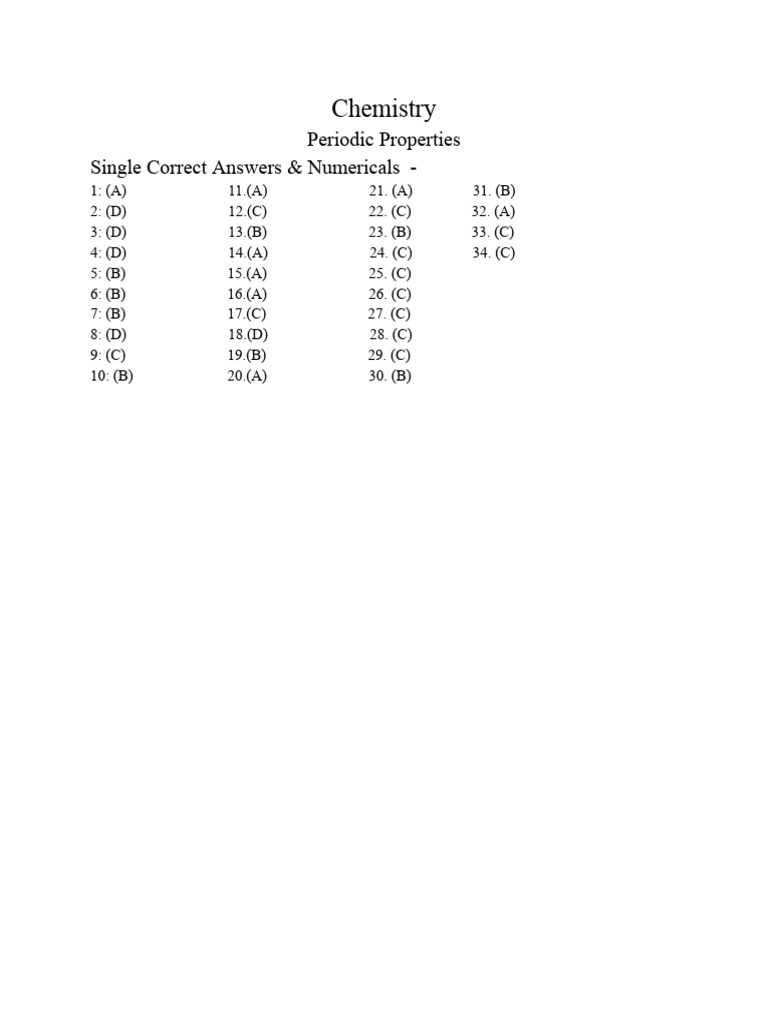 Assignment Answer Key Periodic Table | PDF