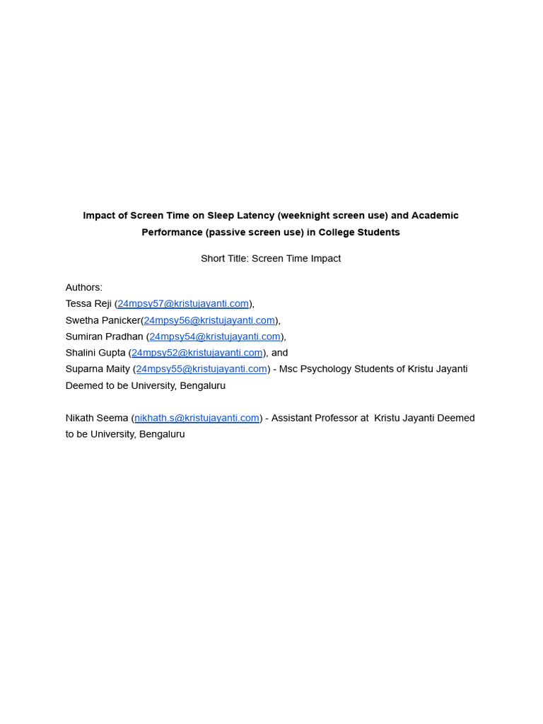 Screen Time's Effects on Sleep and Grades | PDF | Sleep | Circadian Rhythm