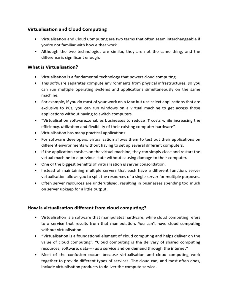 Virtualisation vs. Cloud Computing Explained | PDF | Cloud Computing ...