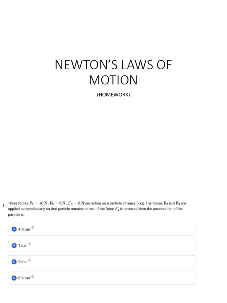 Newton's Laws of Motion Homework Guide | PDF