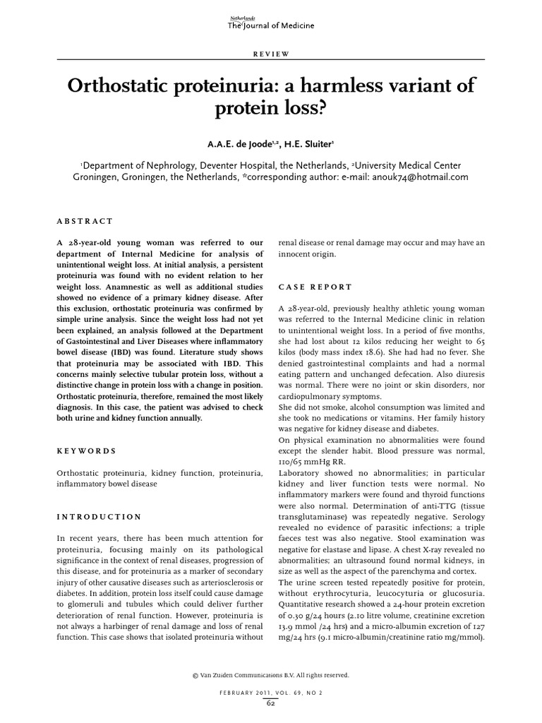 Orthostatic Proteinuria Explained | PDF | Kidney | Kidney Disease