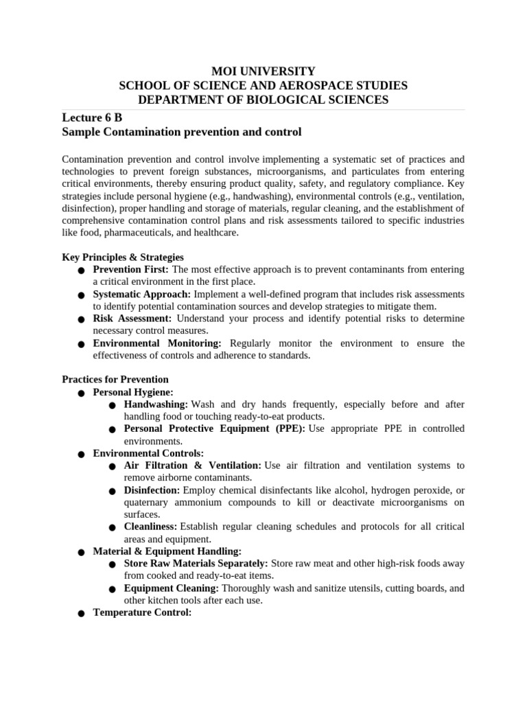 Lecture 6 B Contamination prevention and control involve | PDF ...