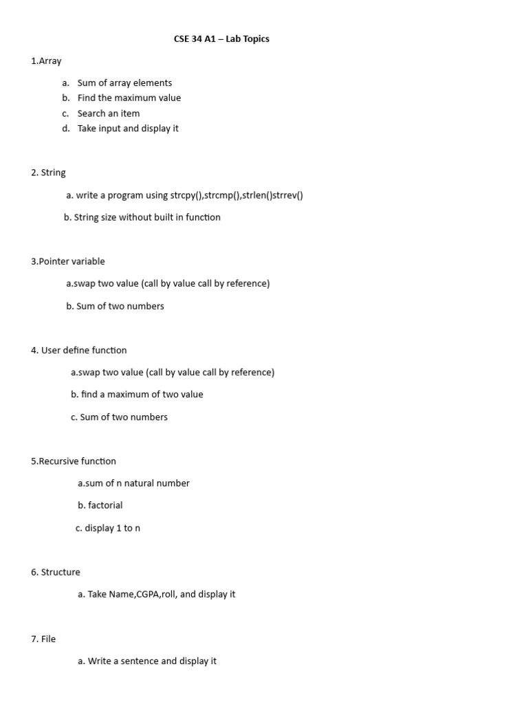 CSE 34 A1 Lab Topic | PDF
