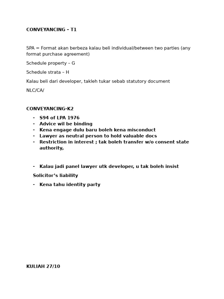 Conveyancing Class Notes | PDF