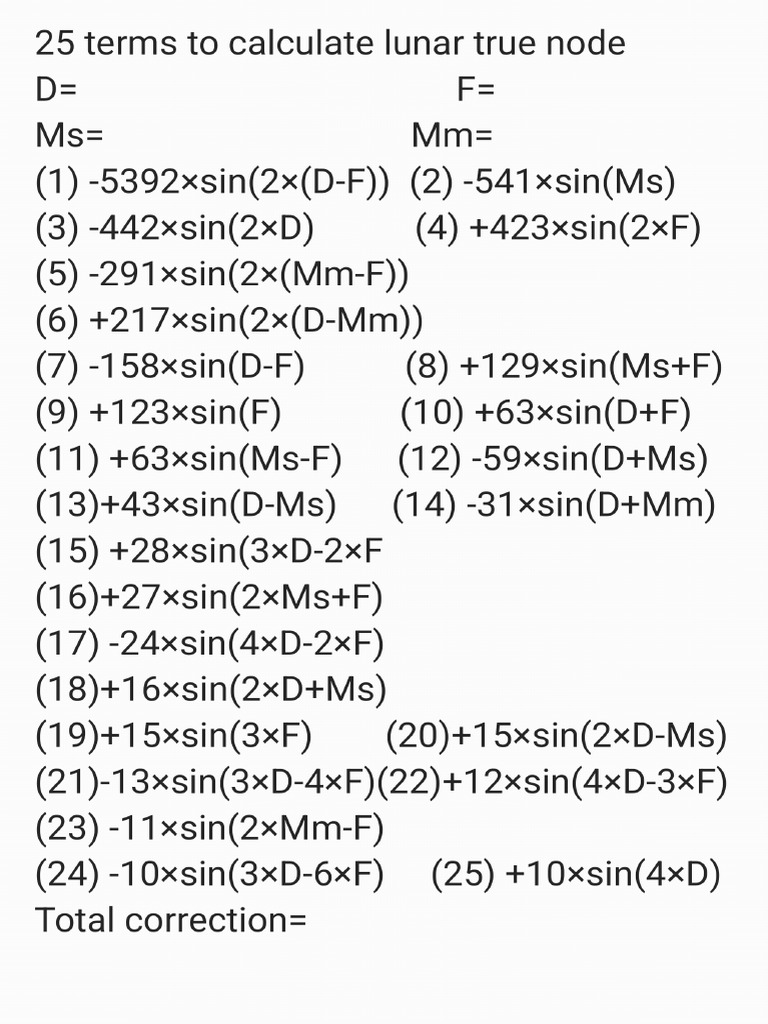 25 Terms To Calculate Lunar True Node | PDF