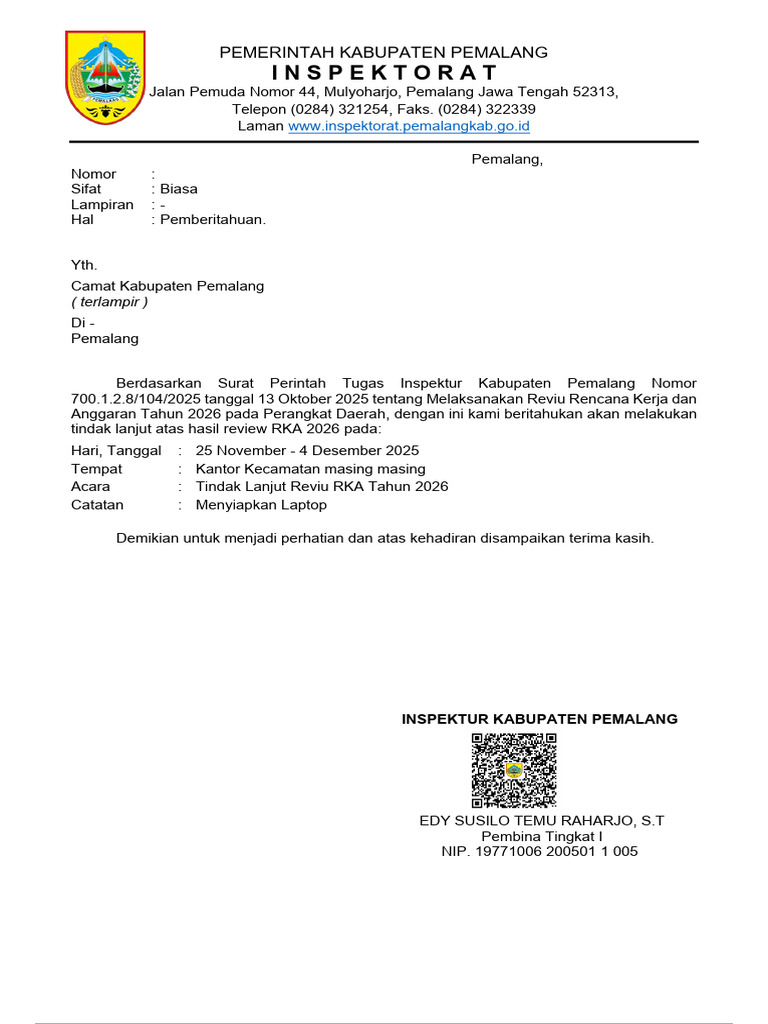 Tindak Lanjut Reviu RKA 2026 Pemalang | PDF