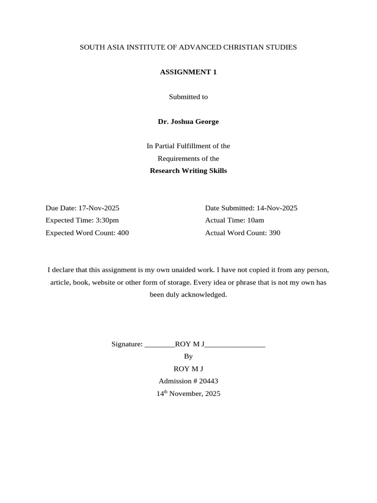 Advanced Christian Studies Assignment | PDF