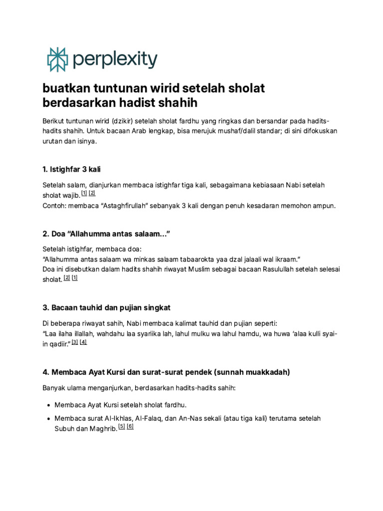 Buatkan Tuntunan Wirid Setelah Sholat Berdasarkan | PDF