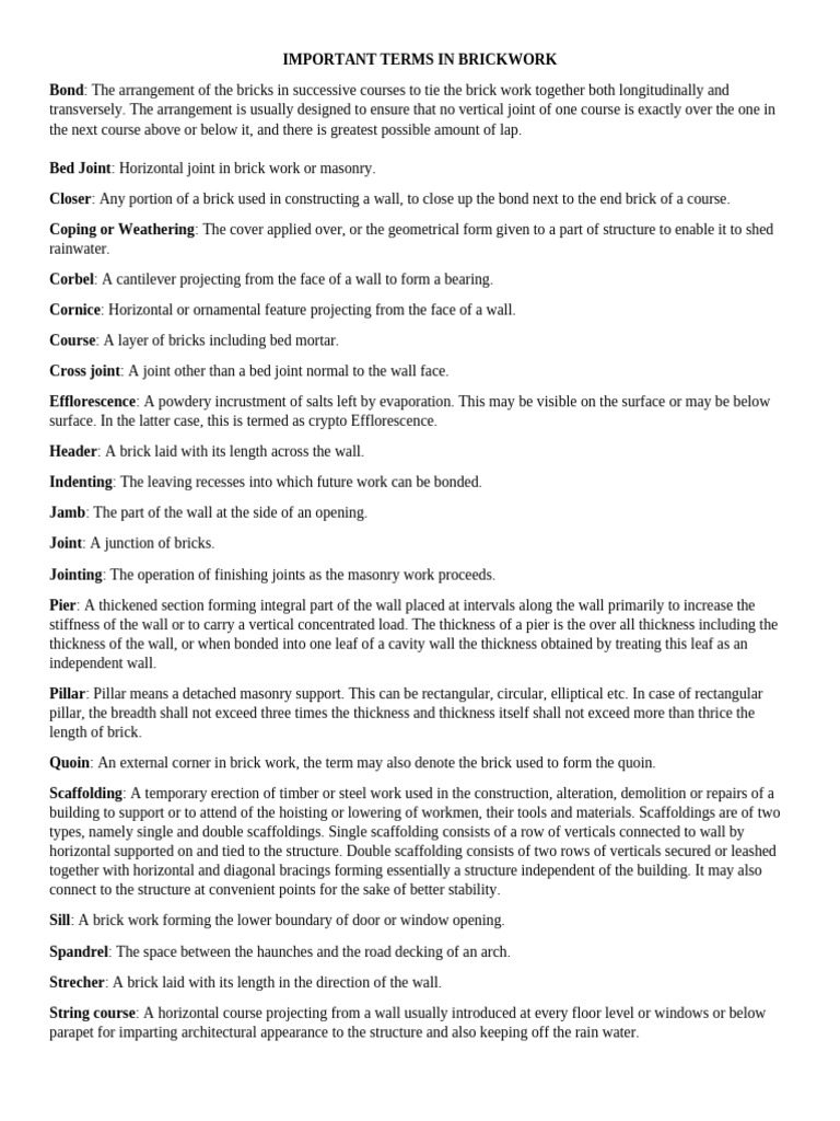 Key Brickwork Terminology Explained | PDF | Architectural Elements ...