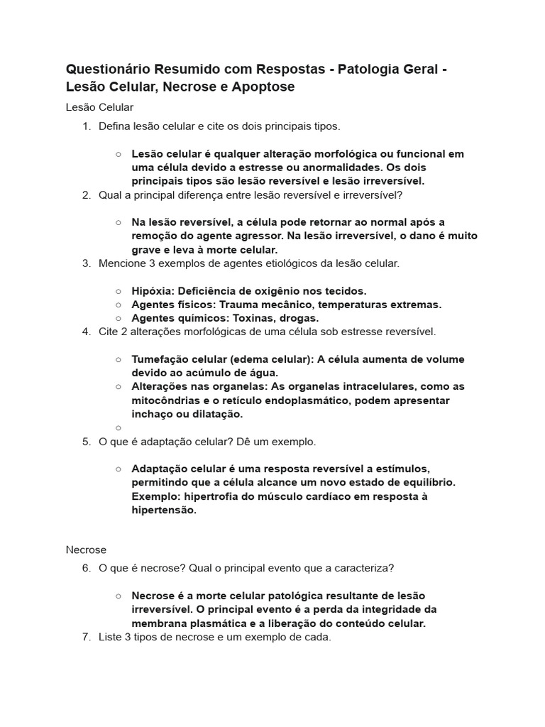 Lesão Celular, Necrose e Apoptose: Conceitos | PDF | Apoptose | Necrose