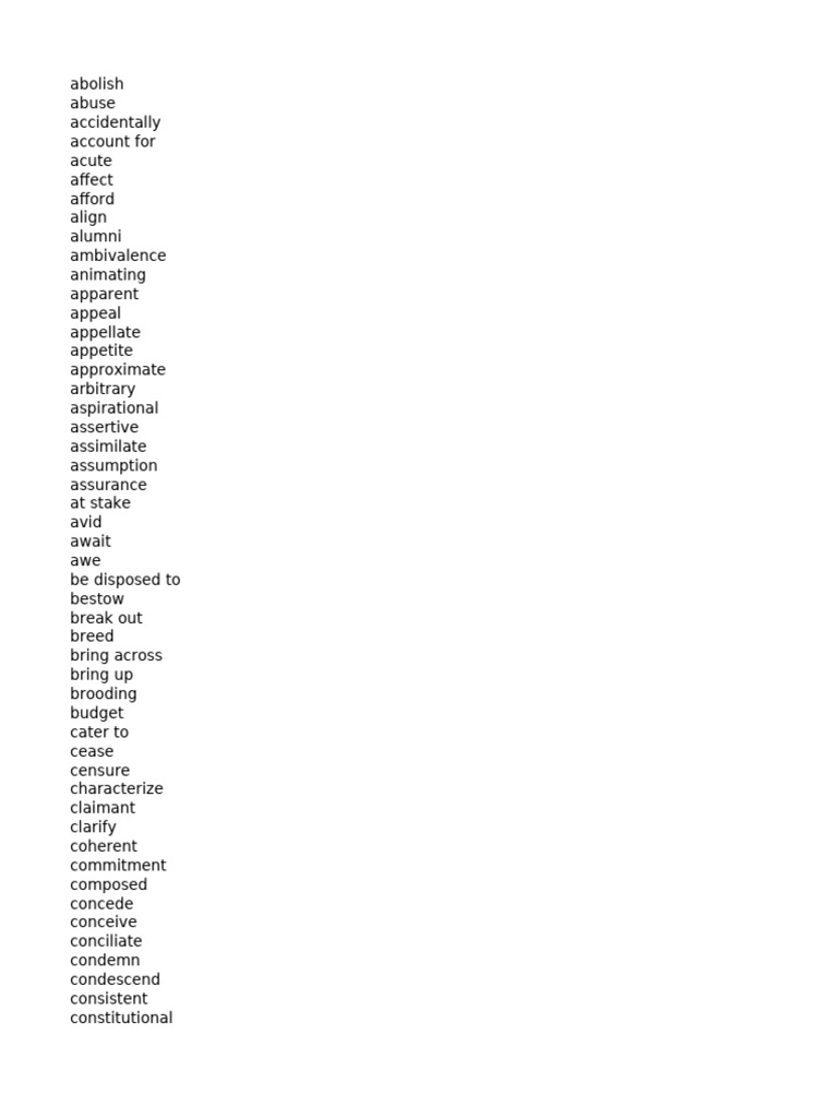 Comprehensive Vocabulary List | PDF