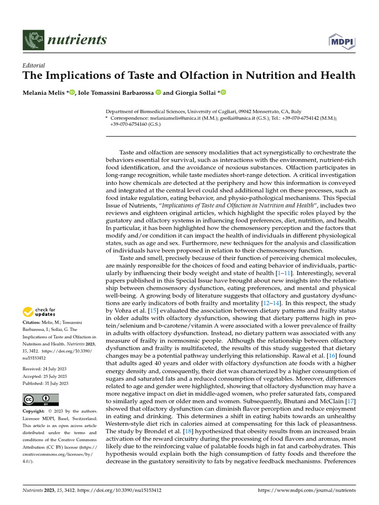 Nutrients 15 03412 v2 | PDF | Taste | Obesity