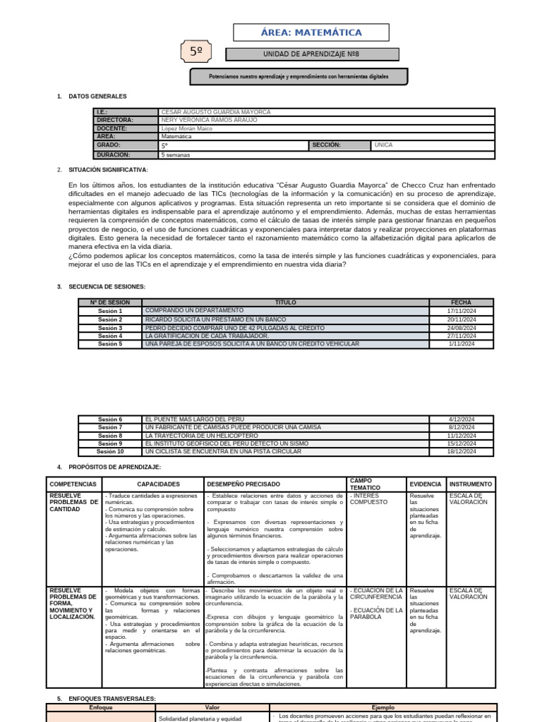 5TO UNIDAD DE APRENDIZAJE N°8 ULTIMO | PDF | Interés | Aprendizaje