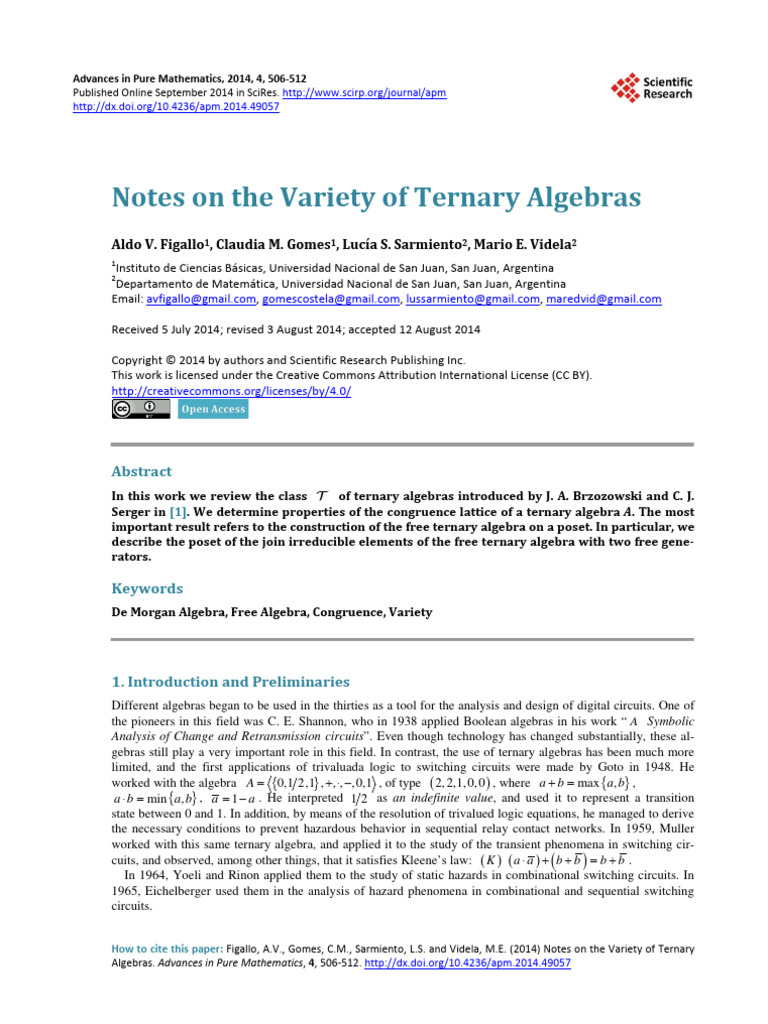 Notes On The Variety of Ternary Algebras | PDF | Algebra | Algebraic ...