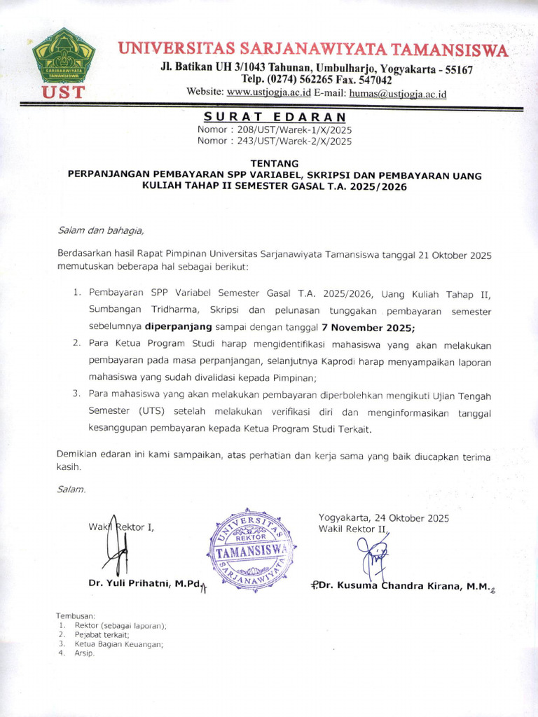 208 & 243 - Perpanjangan Pembayaran SPP Variabel, Skripsi Dan ...