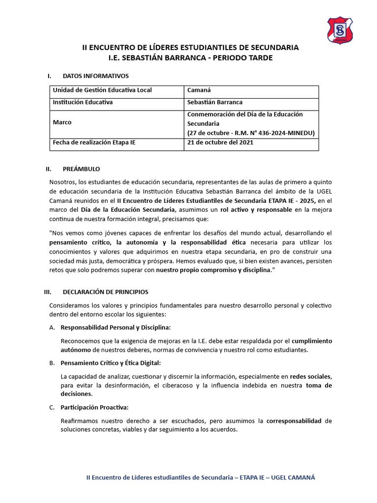 Encuentro de Líderes Estudiantiles 2025 | PDF | Enseñando | Las emociones